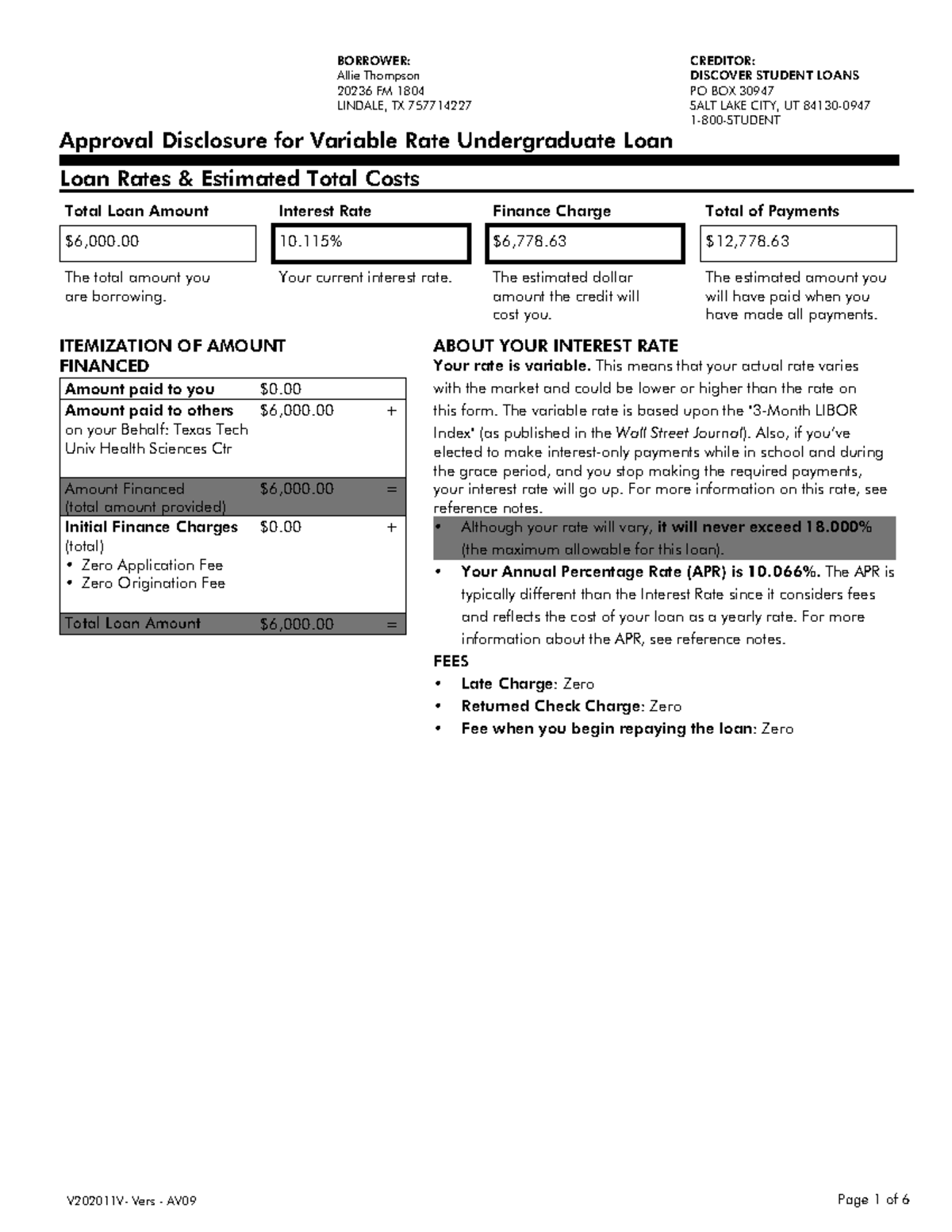 Document - This is it. - Approval Disclosure for Variable Rate ...