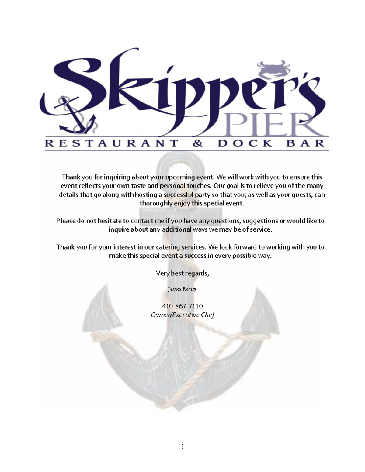 Skippers catering menu 2019 - Thank you for inquiring about your ...