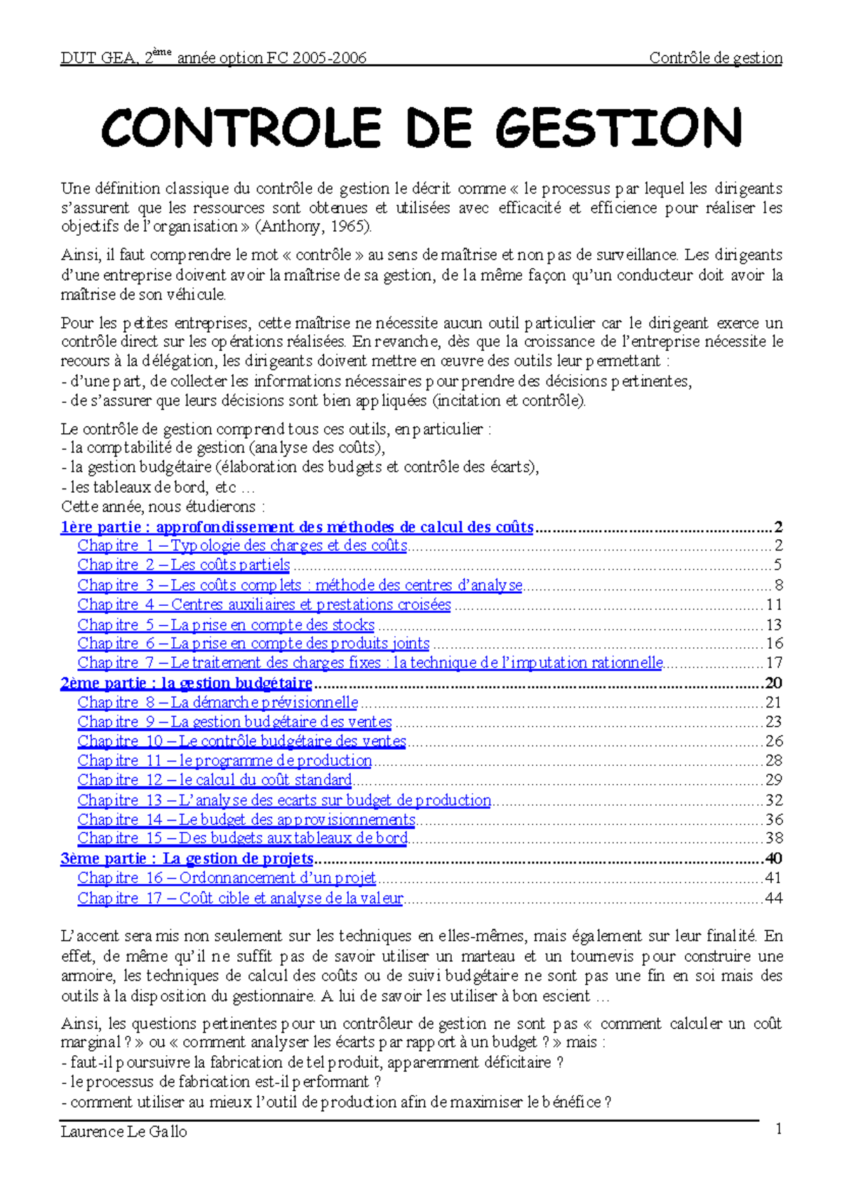 Contrôle de gestion - CONTROLE DE GESTION Une définition classique du ...