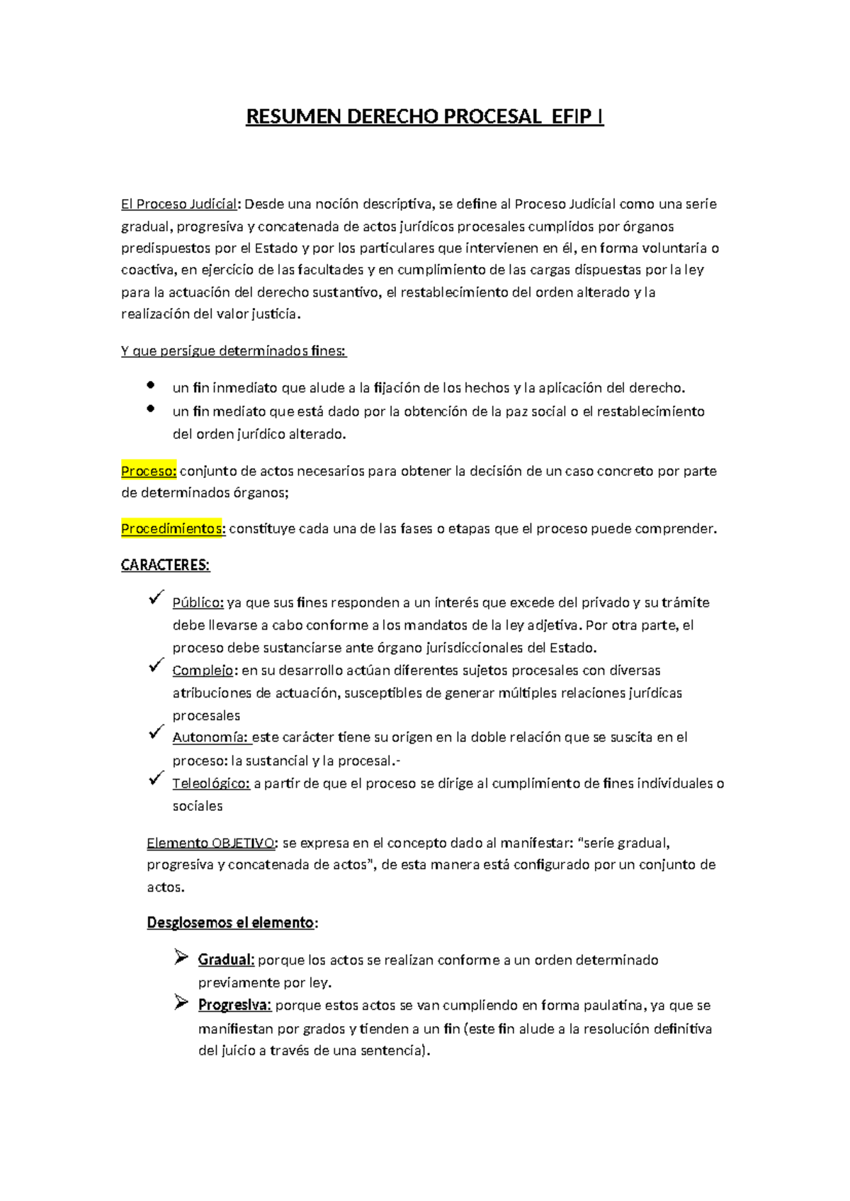 Resumen Derecho Procesal EFIP I - RESUMEN DERECHO PROCESAL EFIP I El Proceso Judicial: Desde una ...