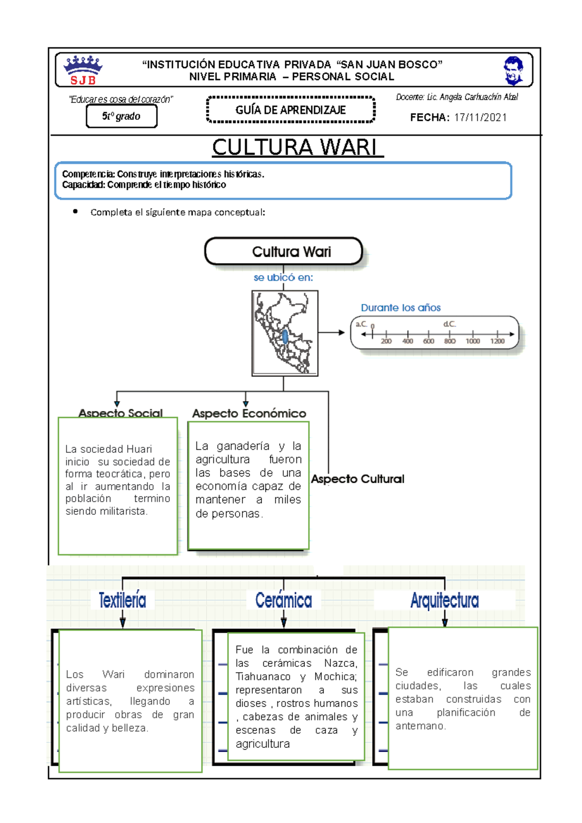 562250254 GUIA DE LA Cultura WARI - CULTURA WARI Completa el siguiente ...