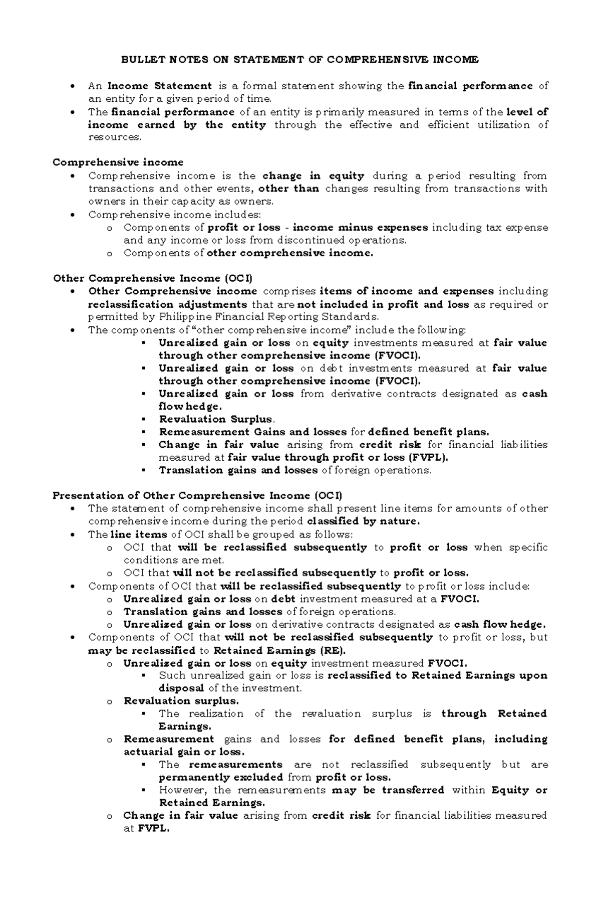 FAR Bullet Notes 5 - Statement of Comprehensive Income - BULLET NOTES ...