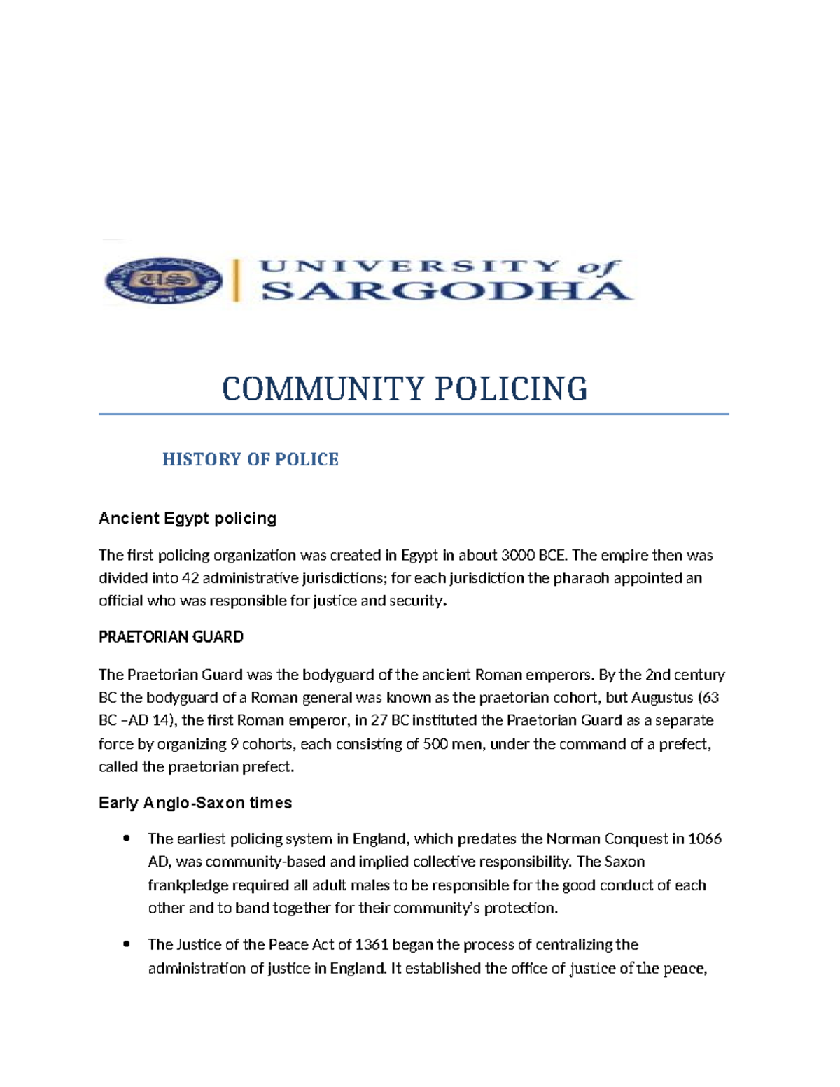 History of police - COMMUNITY POLICING HISTORY OF POLICE Ancient Egypt ...