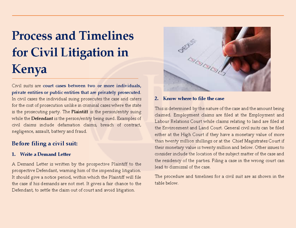 Procedure and timelines for civil litigation in Kenya - Process and ...