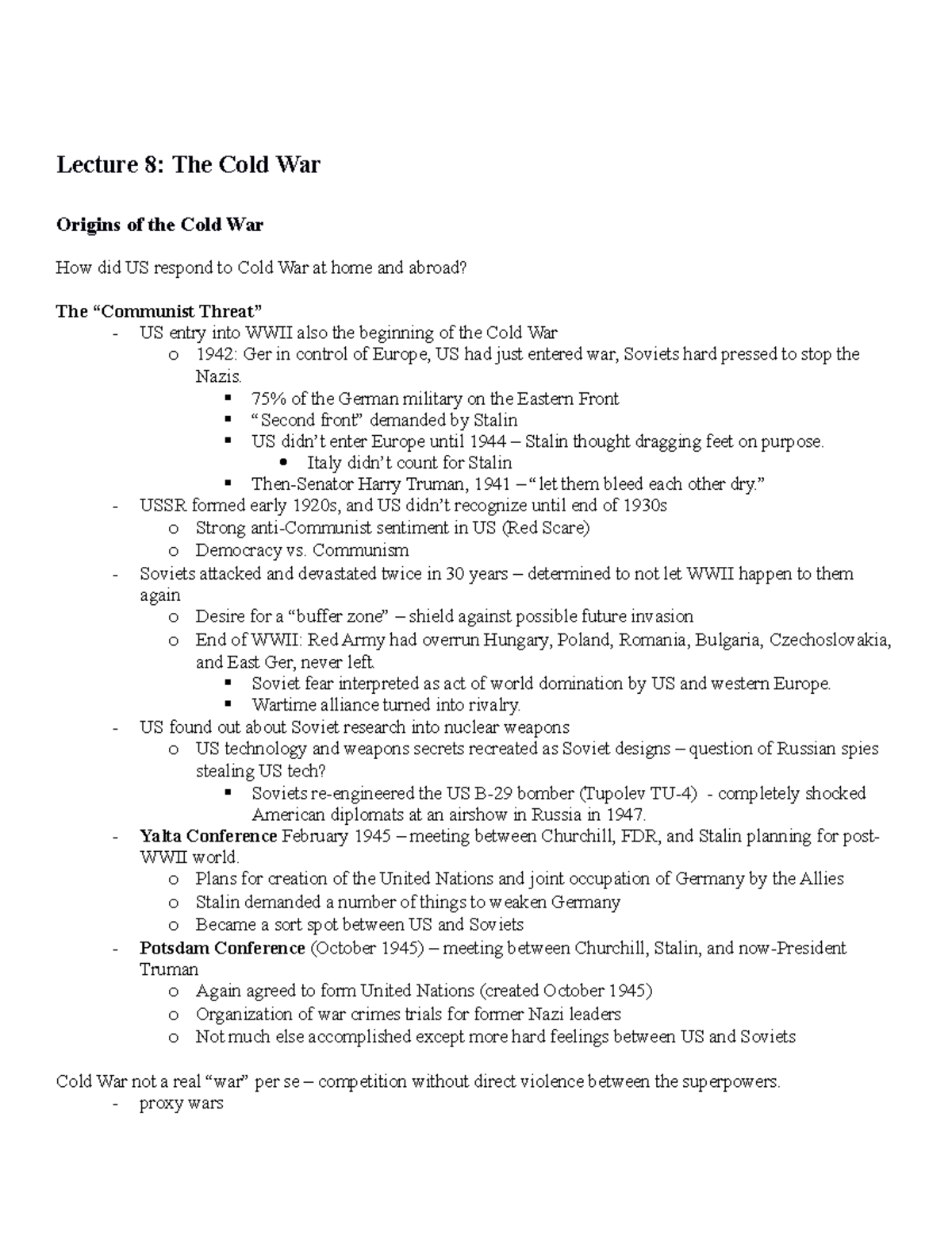 Lecture 8 US Since 1865 Lecture 8 The Cold War Origins Of The Cold lecture-8-us-since-1865-lecture-8-the-cold-war-origins-of-the-cold