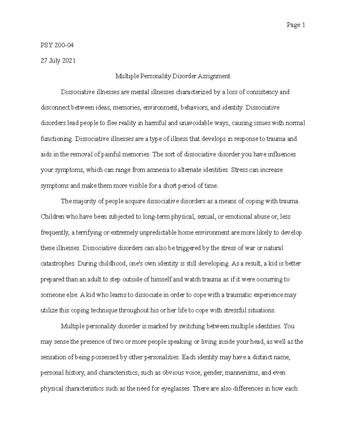 Chapter 13 and 14 Assignment - Page 1 PSY 200- 27 July 2021 Multiple ...