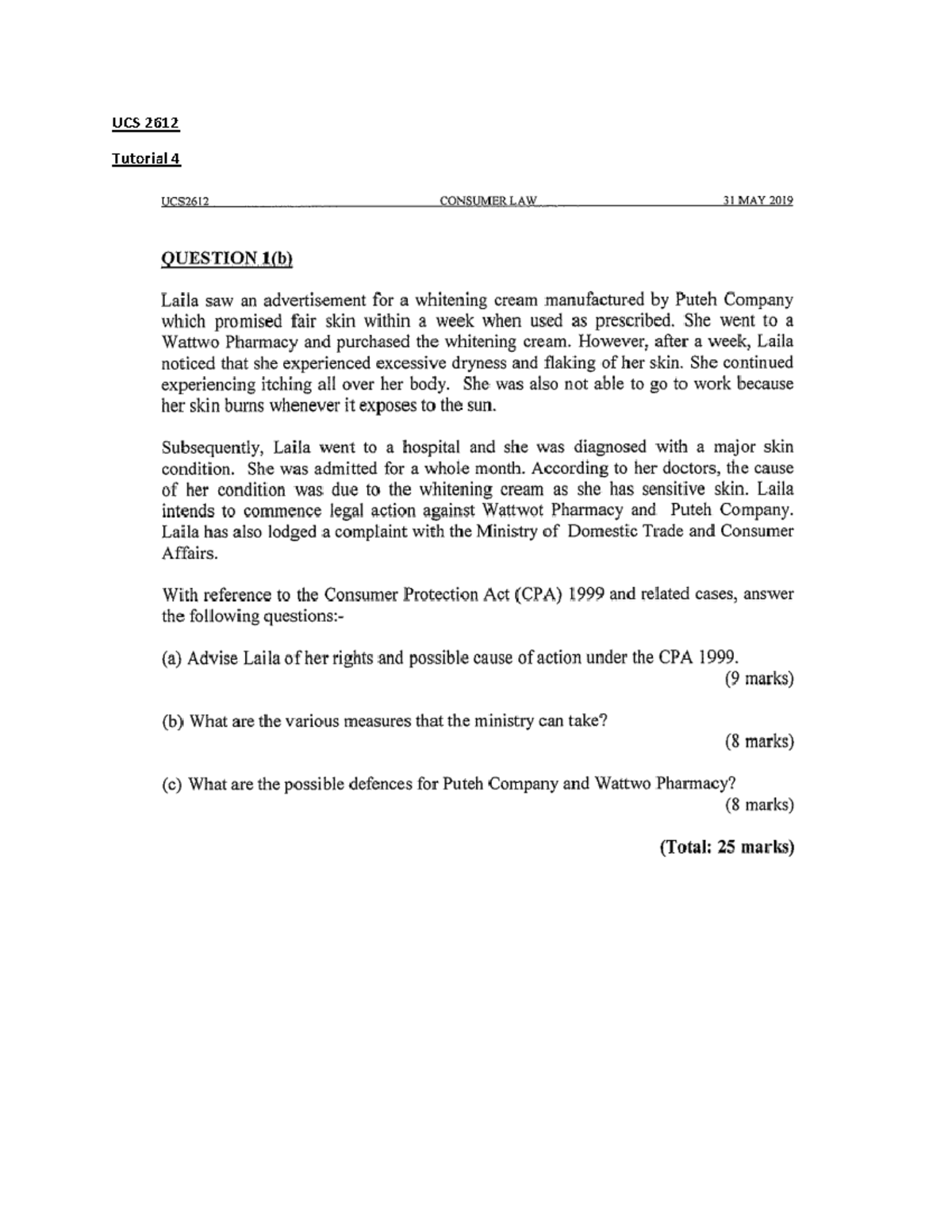 Exam 2020, questions - Consumer Law - UCS Tutorial - Studocu