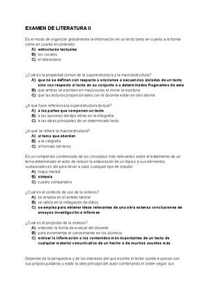 Examen DE Literatura ll con respuestas opcion multiple - EXAMEN DE LITERATURA ll Es el modo de ...