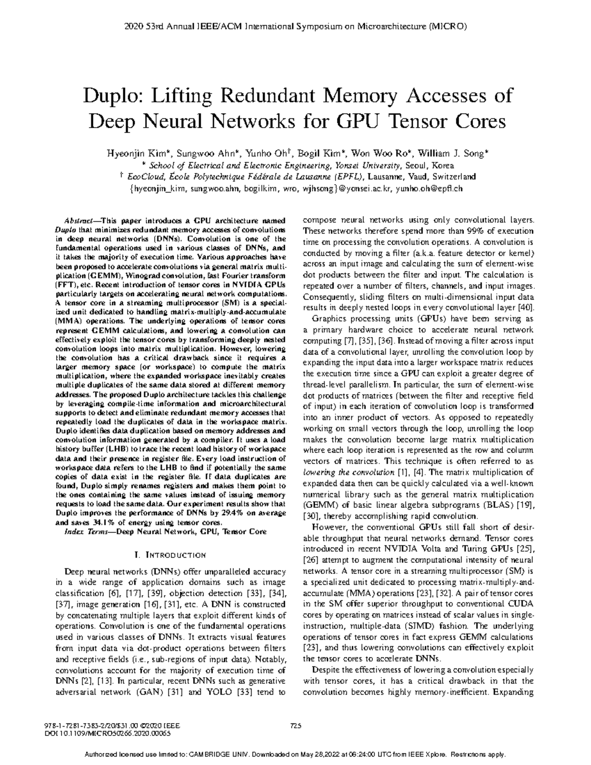 Duplo Lifting Redundant Memory Accesses of Deep Neural Networks for GPU Tensor Cores - Kim et al ...