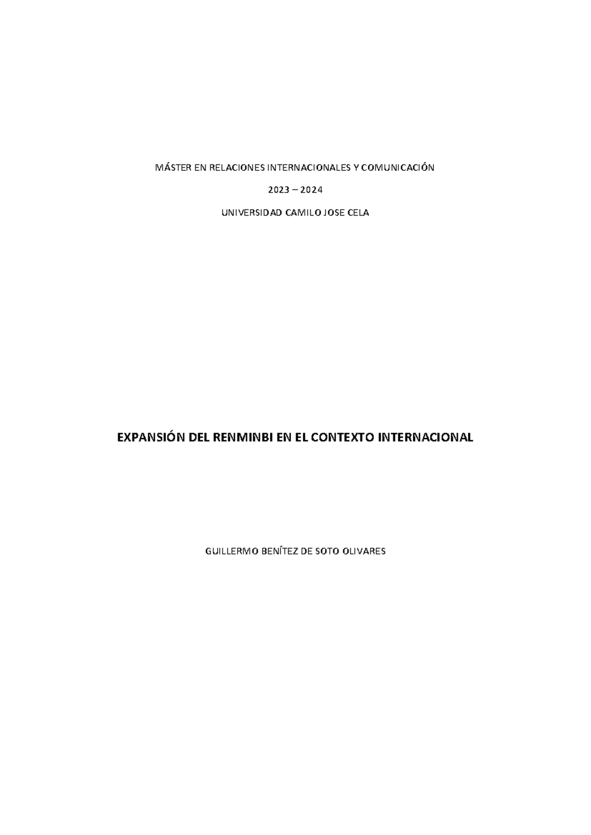 Expansión DEL Renminbi EN EL Contexto Internacional. G - MÁSTER EN ...
