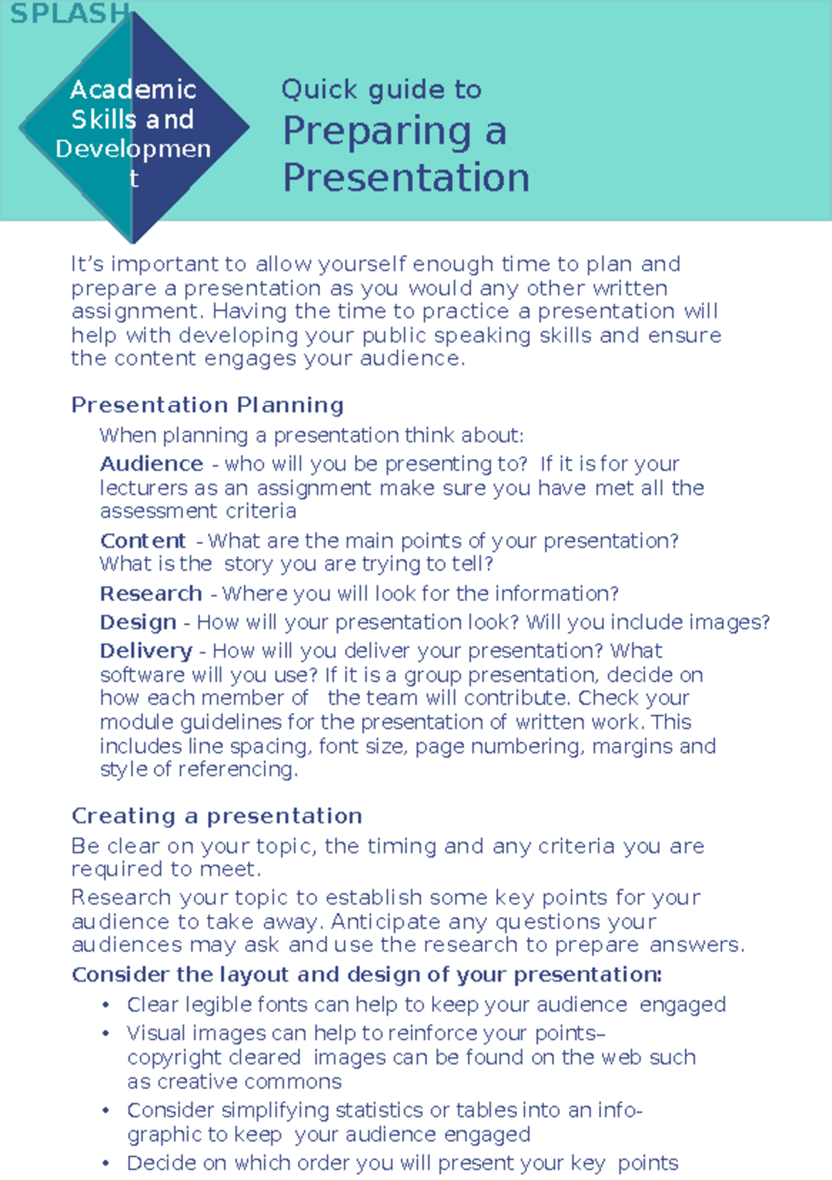Preparing-a-presentation - Academic Skills and Developmen t Quick guide ...