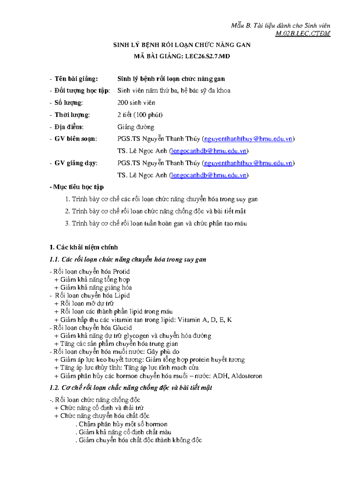 LEC 26. 2B - mẫu 2b lec 26 - M 2 B.LECĐM SINH LÝ BỆNH RỐI LOẠN CHỨC ...