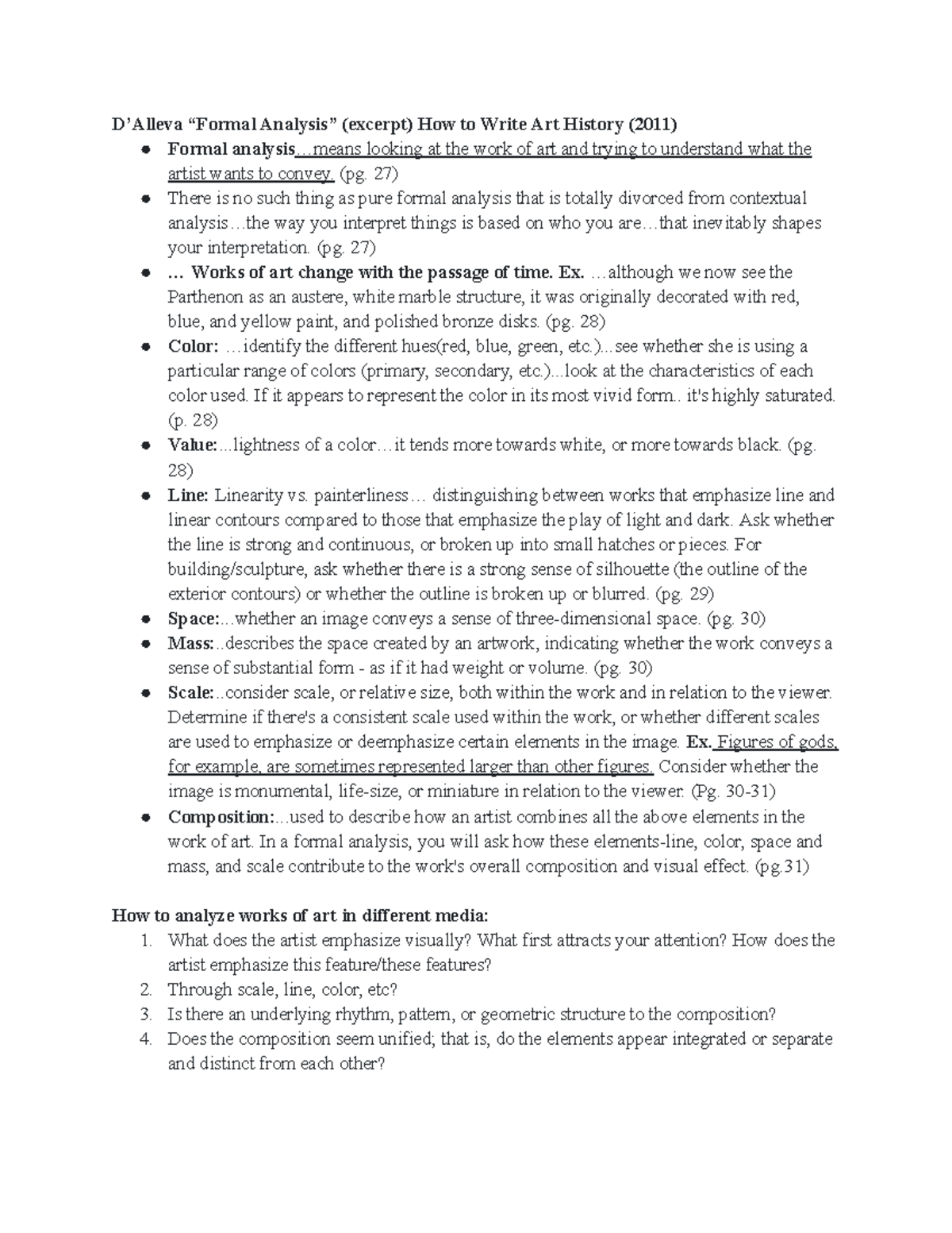 D’Alleva “Formal Analysis” (excerpt) How to Write Art History - Notes ...