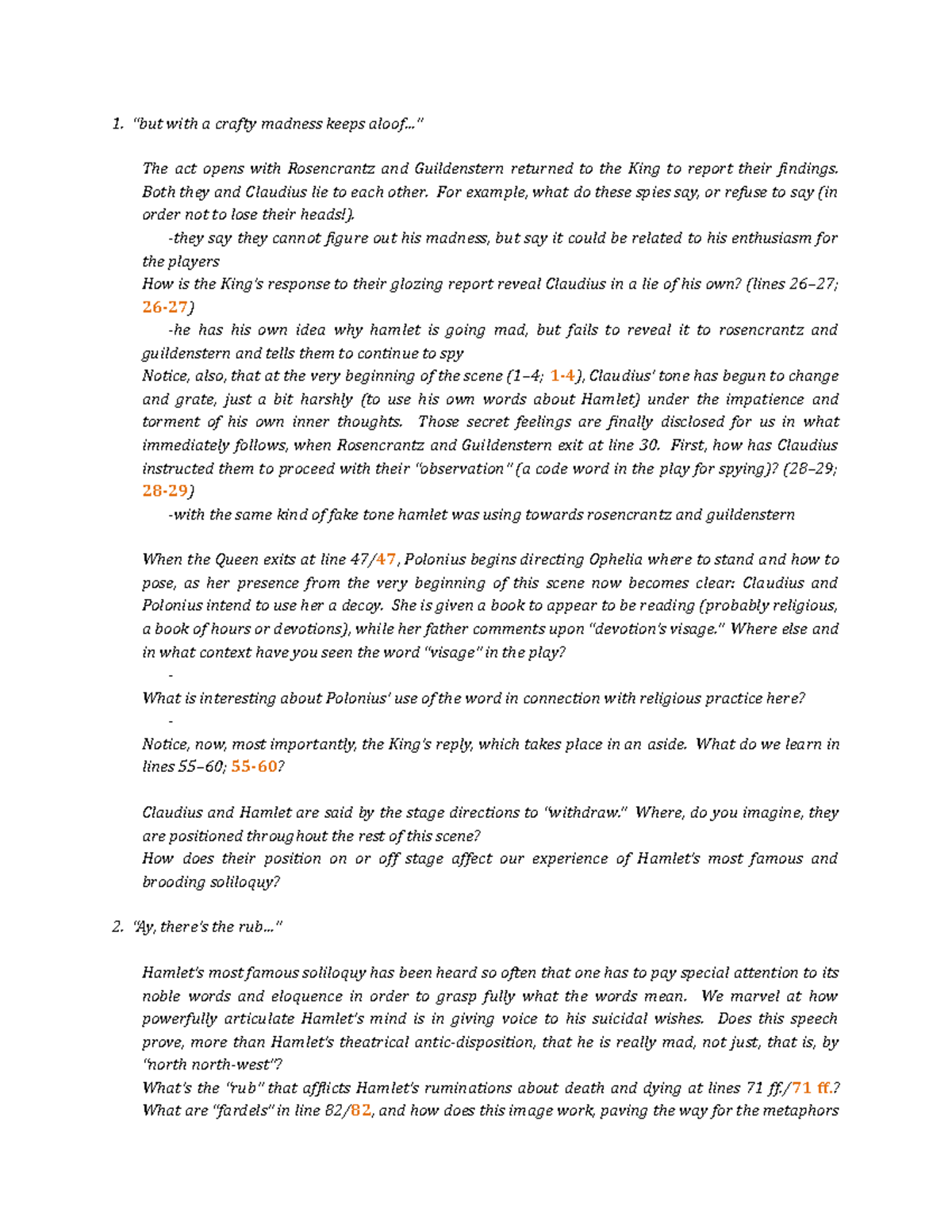 ENG 105 Hamlet Study Guide 3 - 1. with a crafty madness keeps The act ...