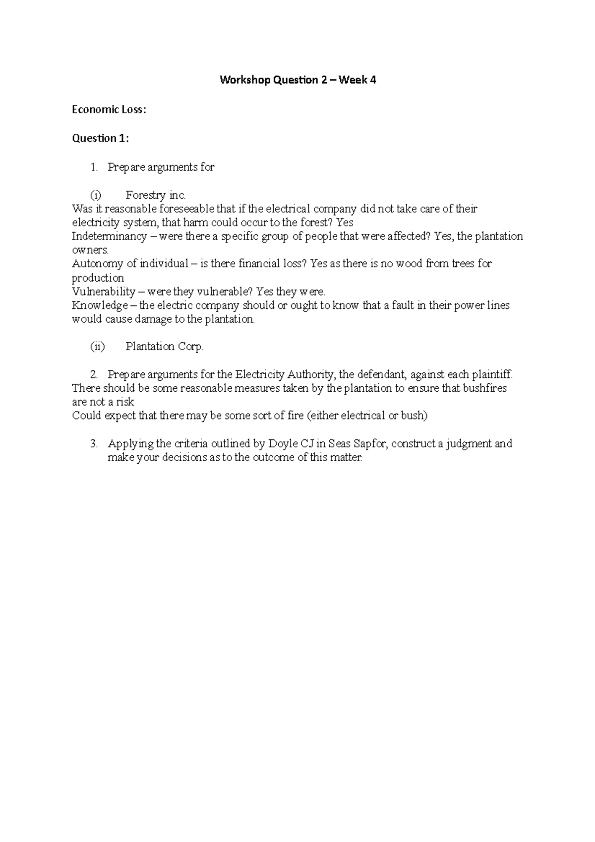 Workshop Question 2 - Week 4 - Workshop Question 2 – Week 4 Economic ...