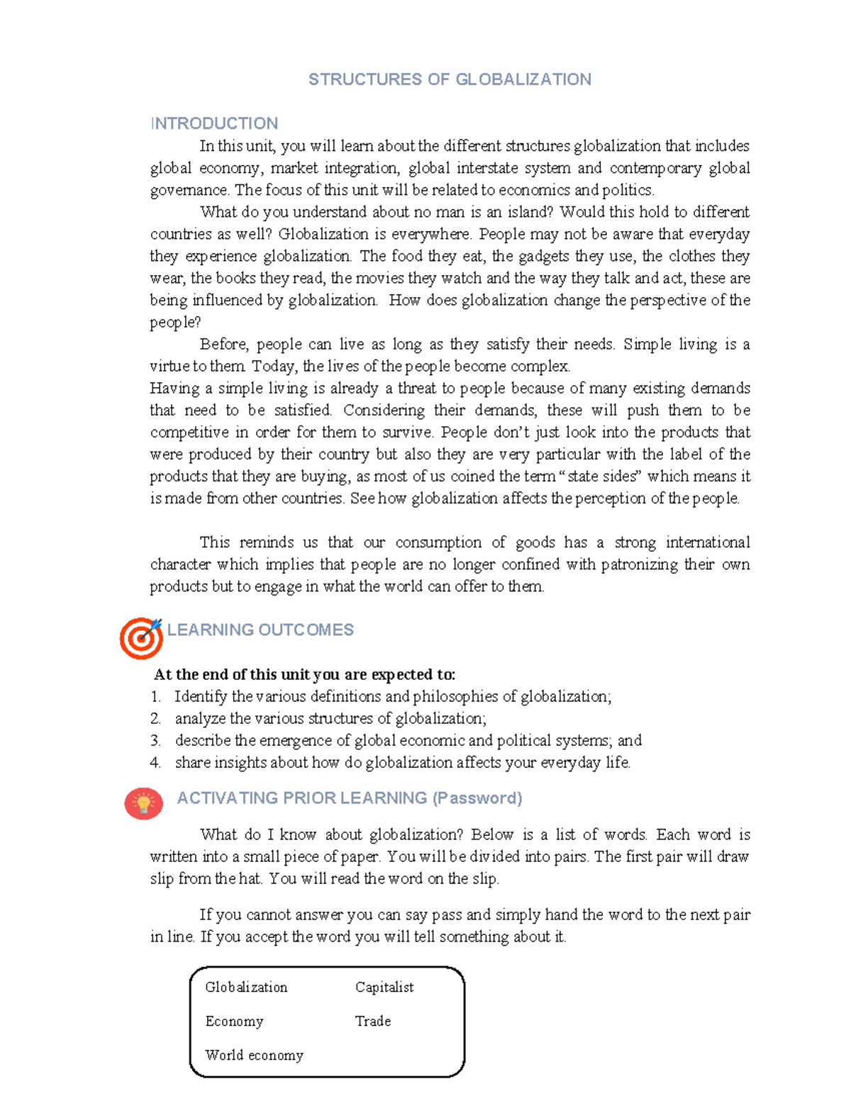 Structures OF Globalization( Topic 1) - STRUCTURES OF GLOBALIZATION ...