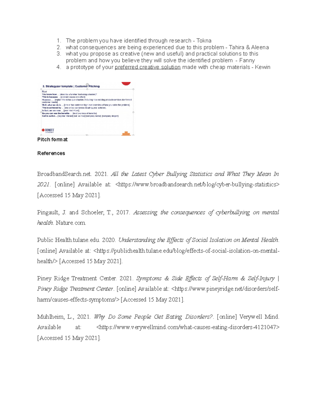 Pitch Script - Creativity Innovation & Design - The problem you have ...