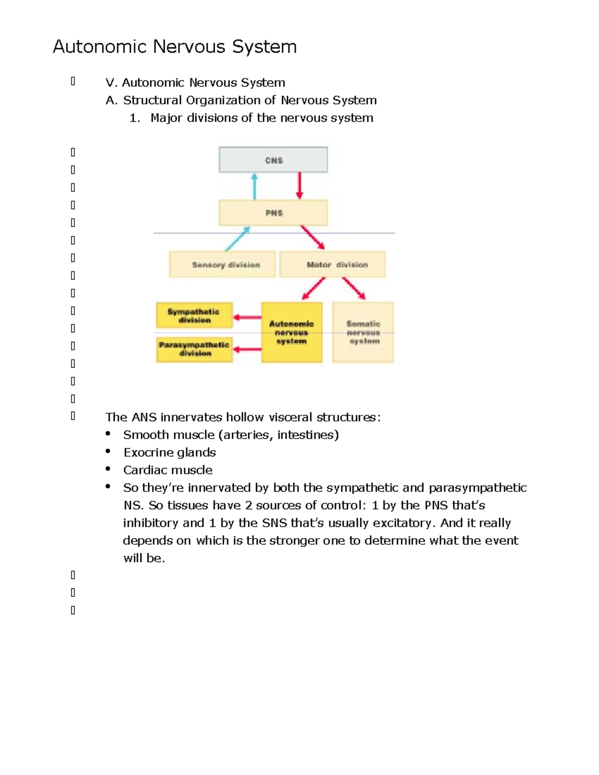 Autonomic Nervous System - Autonomic Nervous System A. Structural ...