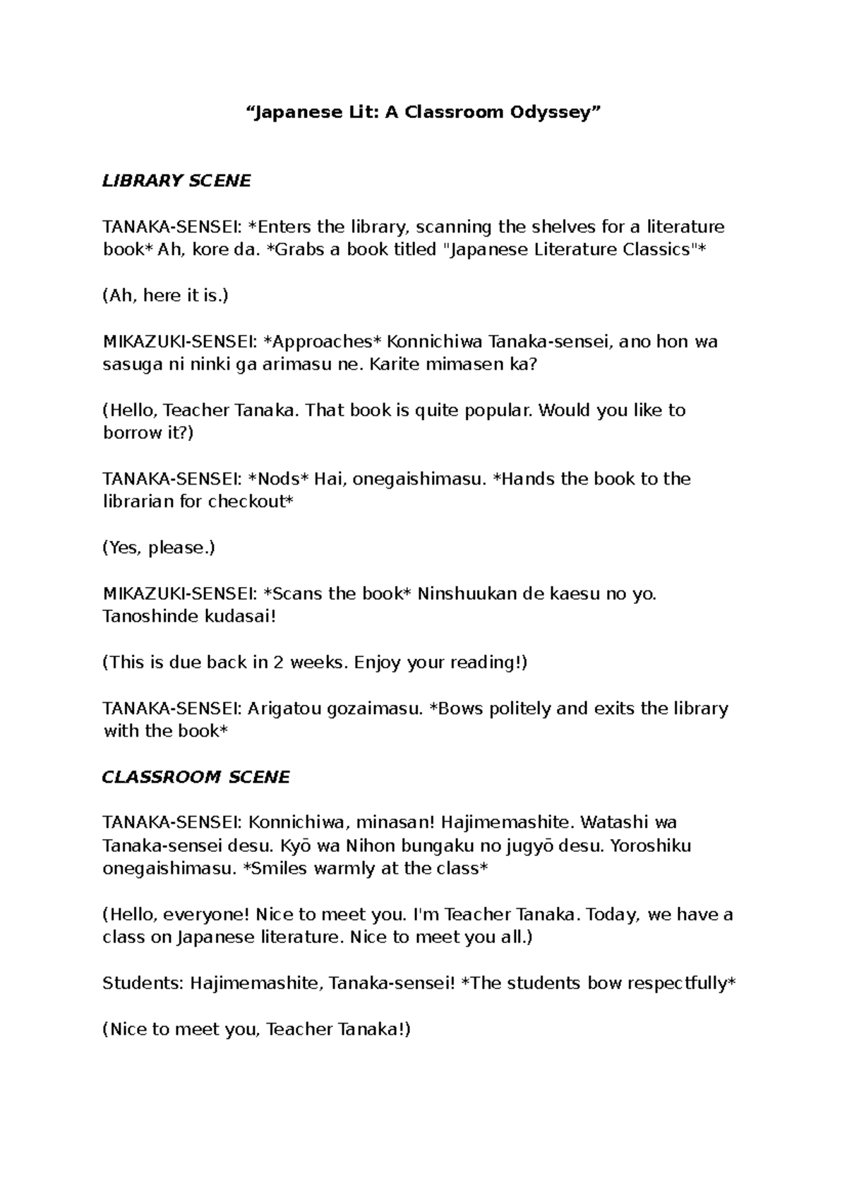 Tanaka Sensei Jap Lit 6 - Report - “Japanese Lit: A Classroom Odyssey ...