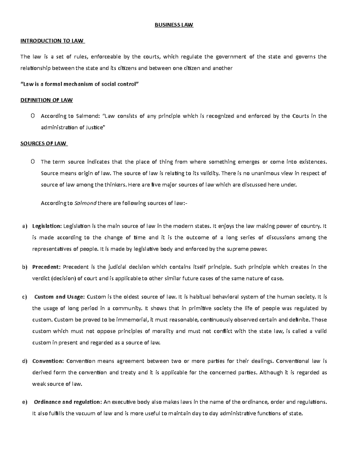 Business LAW Introduction TO LAW - BUSINESS LAW INTRODUCTION TO LAW The ...