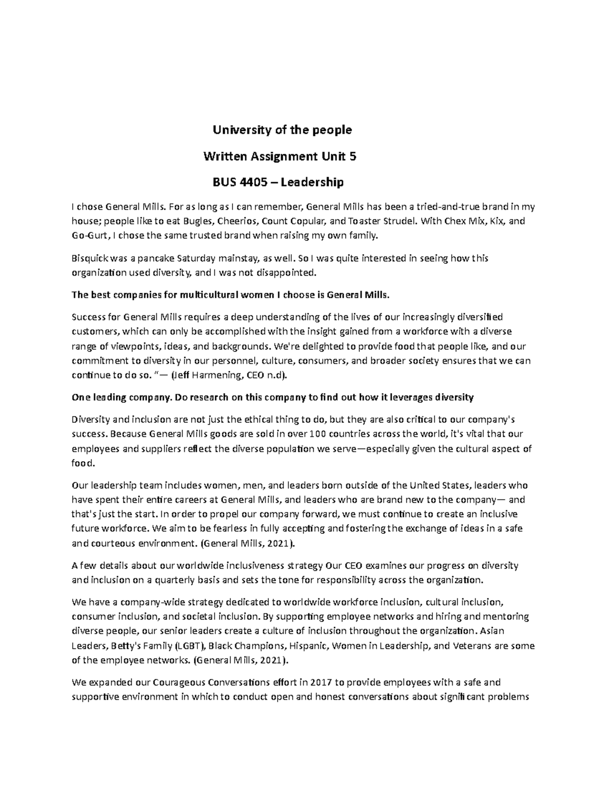 Written Assignment Unit 5 BUS 4405 - University of the people Written Assignment Unit 5 BUS 4405 ...