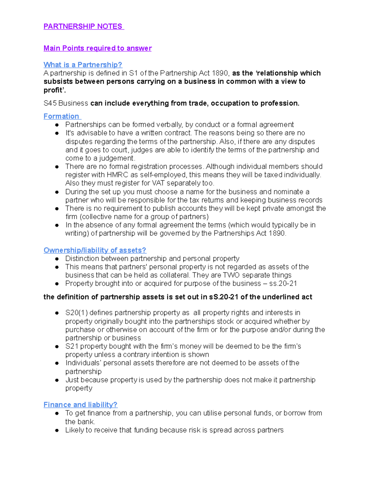 Partnership Document - Main Points required to answer What is a ...
