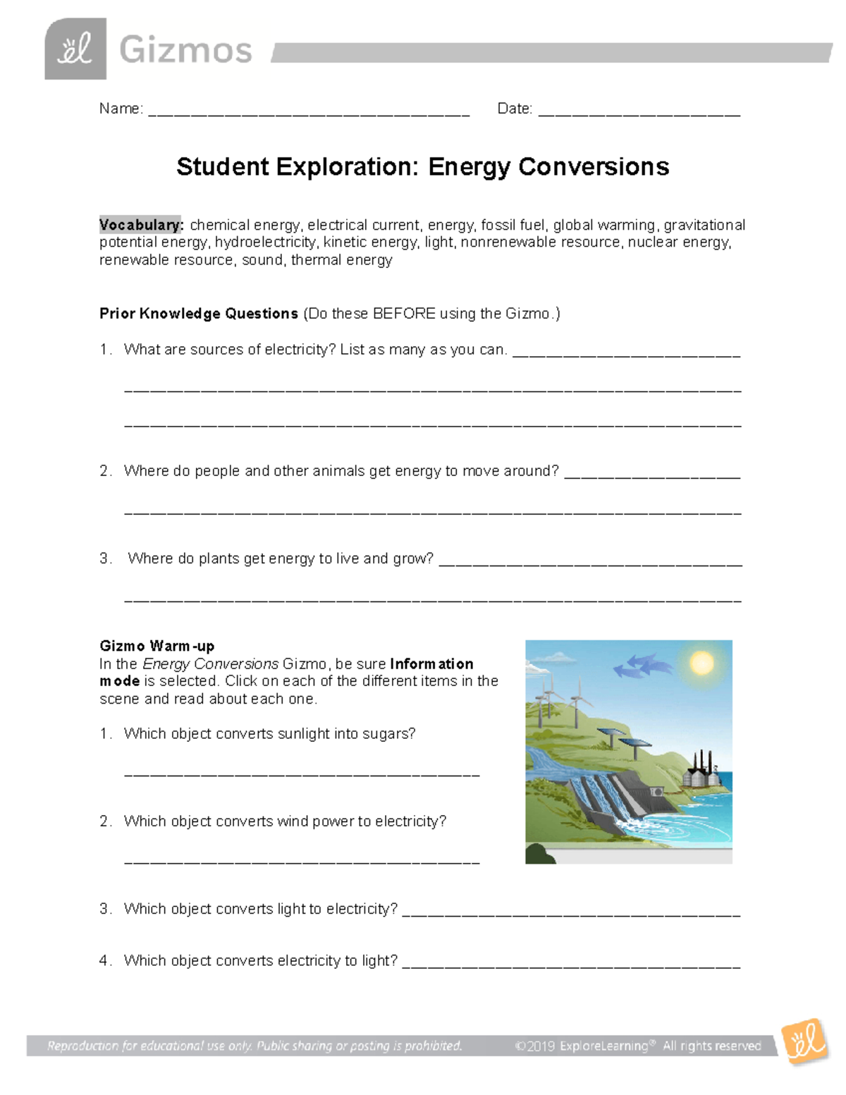 Energy Conversions SE Gizmos Explore Learning - Name