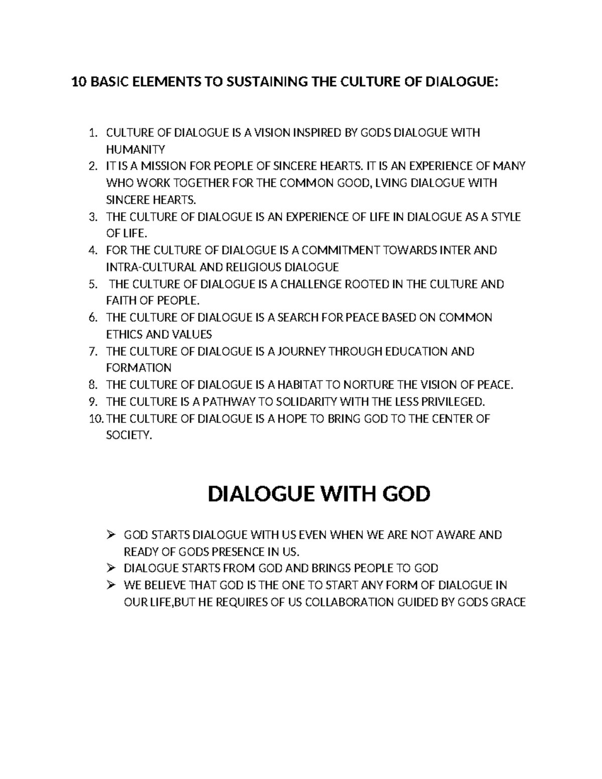 10 Basic Elements TO Sustaining THE Culture OF Dialogue - 10 BASIC ...