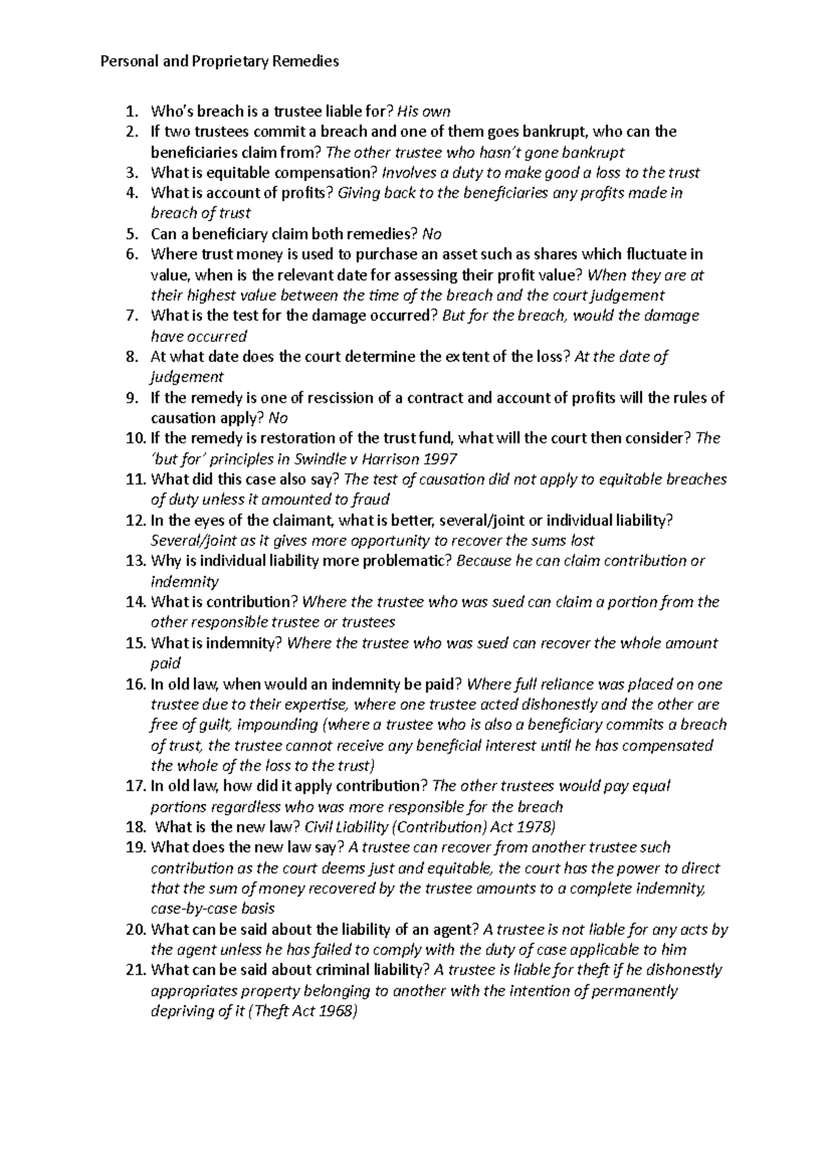 Personal and Proprietary Remedies Q&A - Who’s breach is a trustee ...