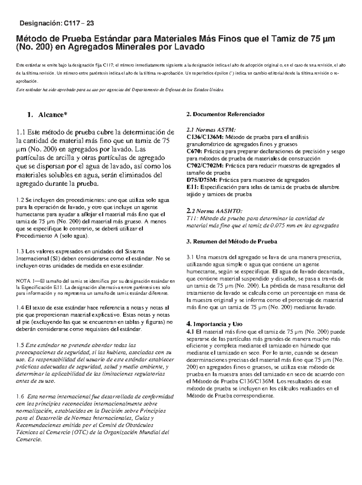 ASTM C117-23 - normativa en español - Designación: C 117 − 23 Método de ...