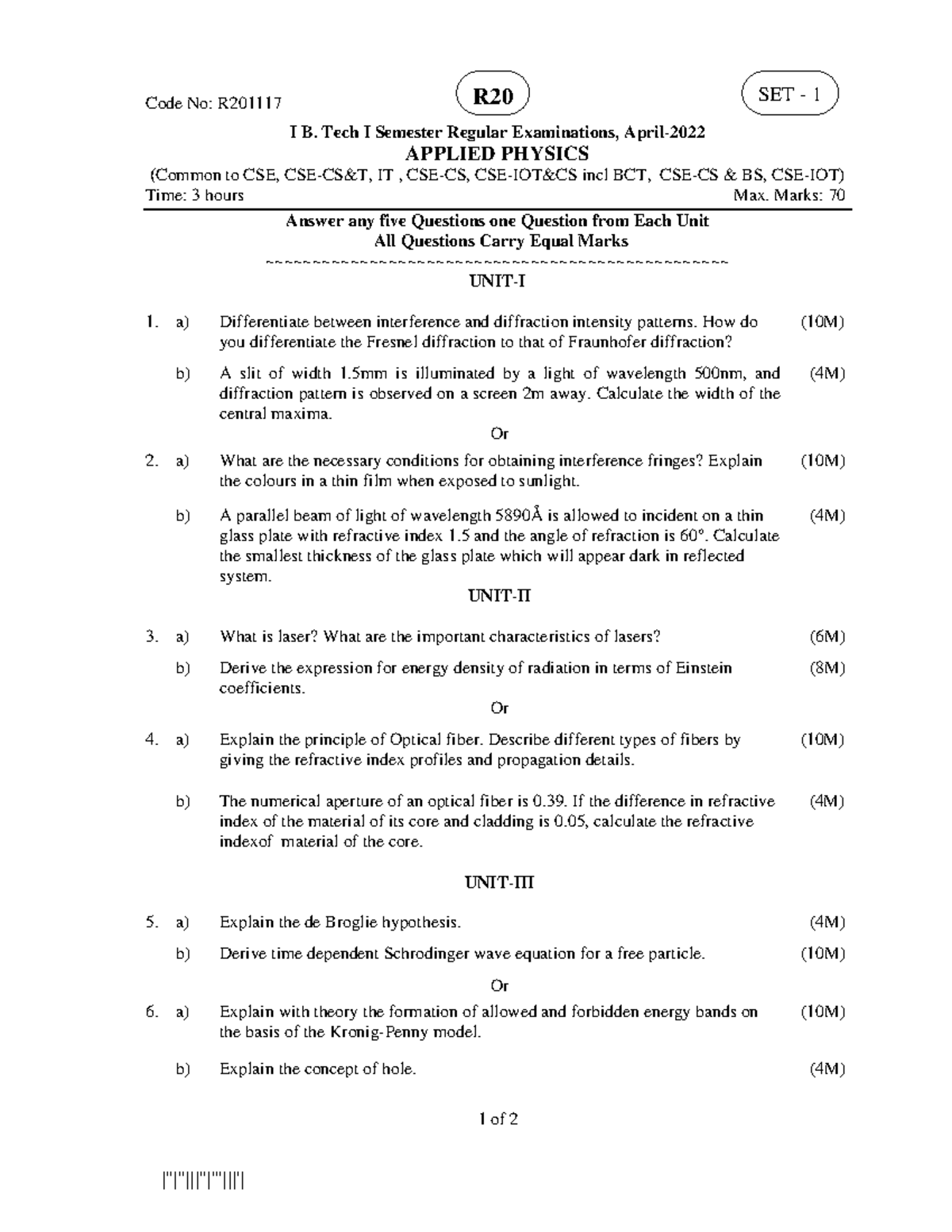 Applied Physics April 2022 - Code No: R I B. Tech I Semester Regular Examinations, April ...