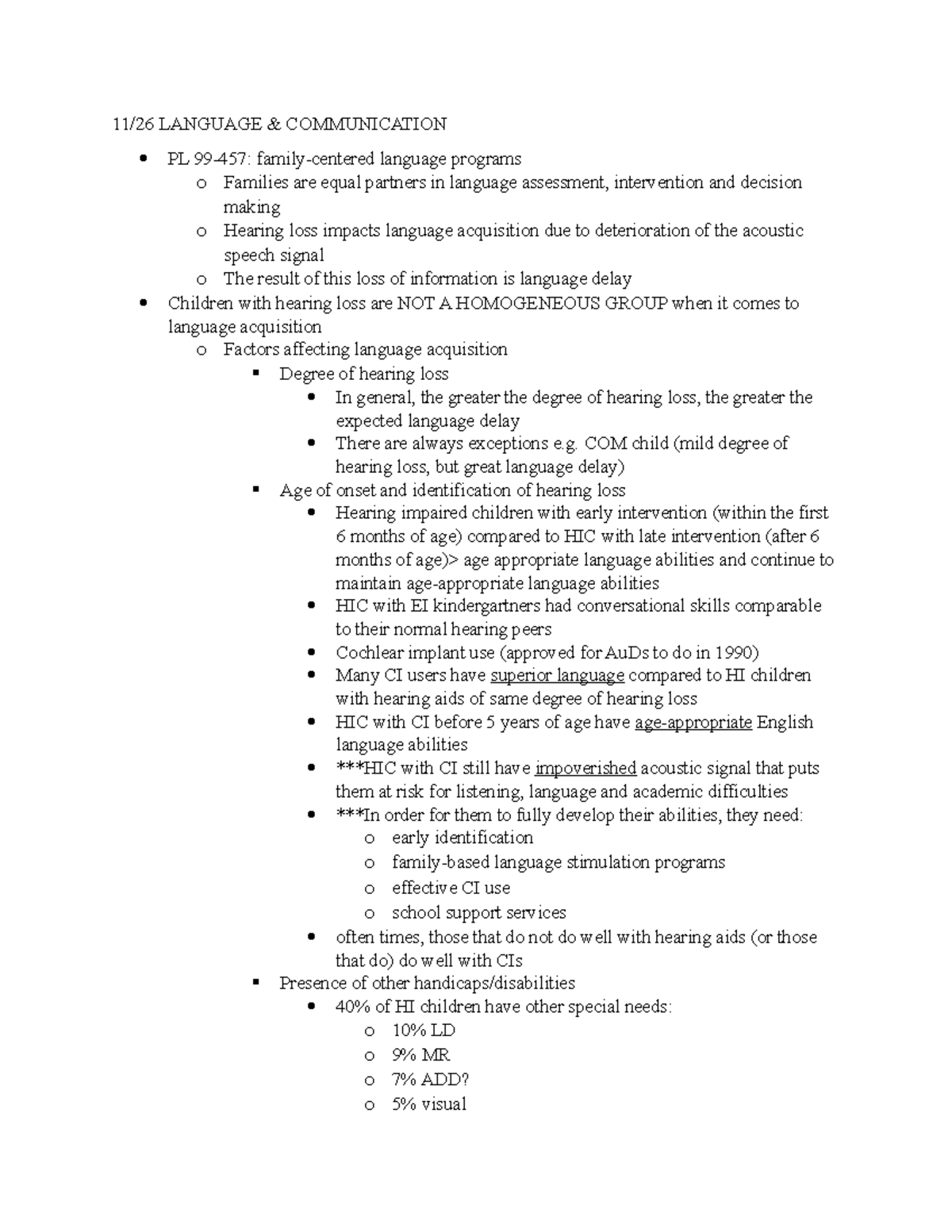 Unit 4 Class Notes - 11/26 LANGUAGE & COMMUNICATION PL 99-457: family ...