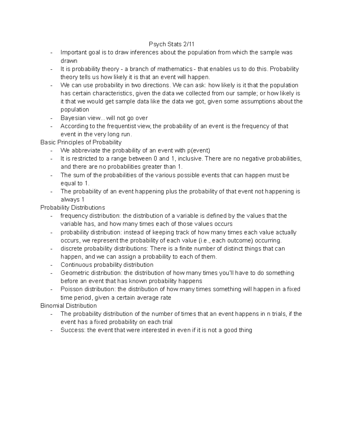 Psych Stats 2/11 - Psych Stats 2/ Important goal is to draw inferences ...