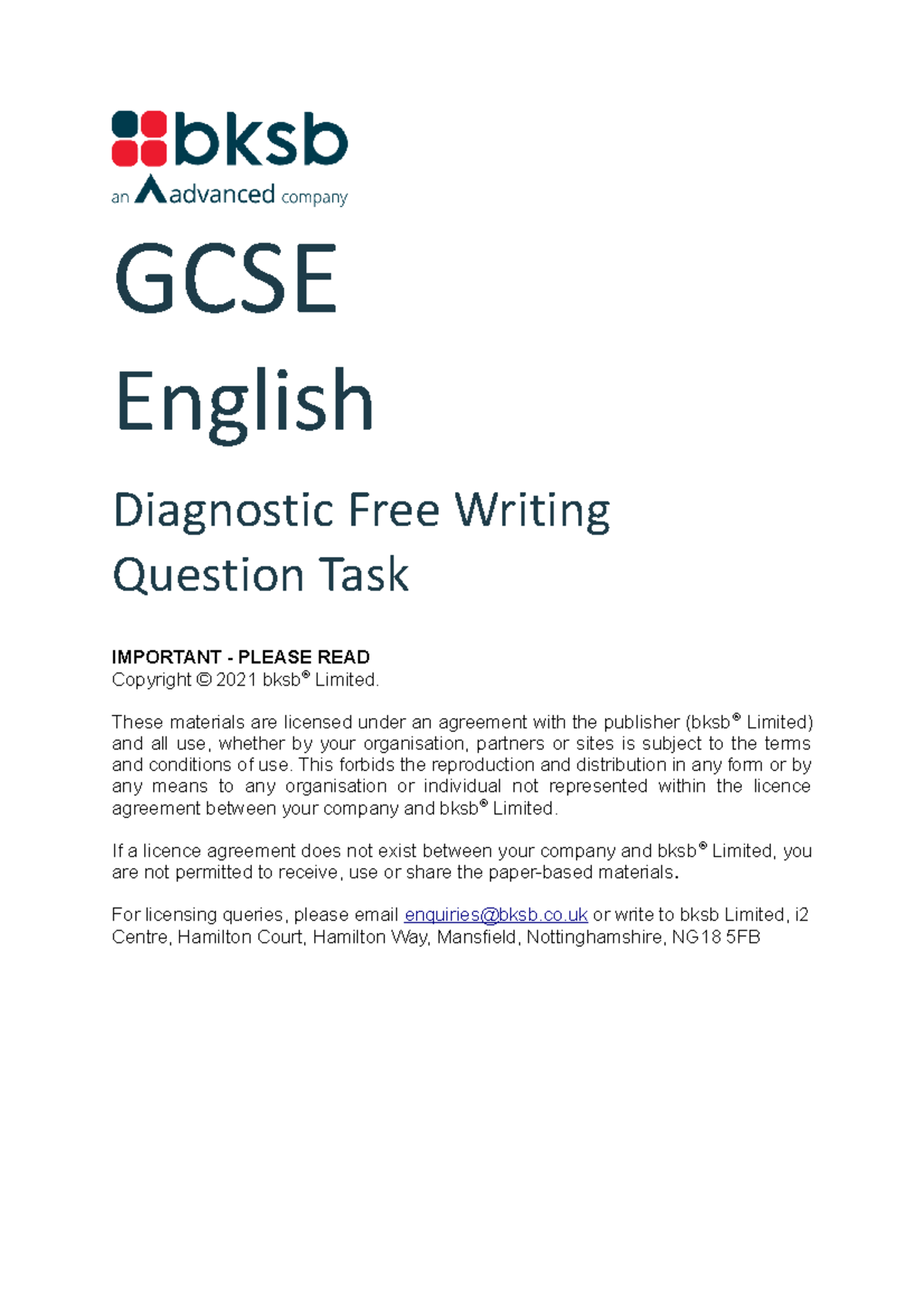 GCSE English Language Free Writing Task - GCSE English Diagnostic Free ...