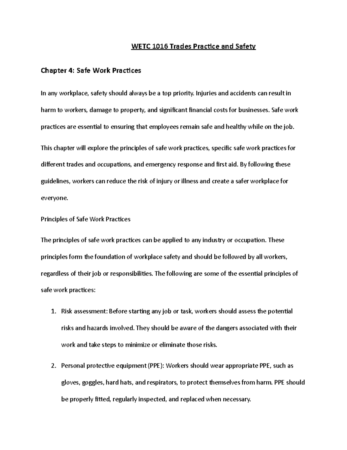 Chapter 4 Safe Work Practices - WETC 1016 Trades Practice and Safety ...