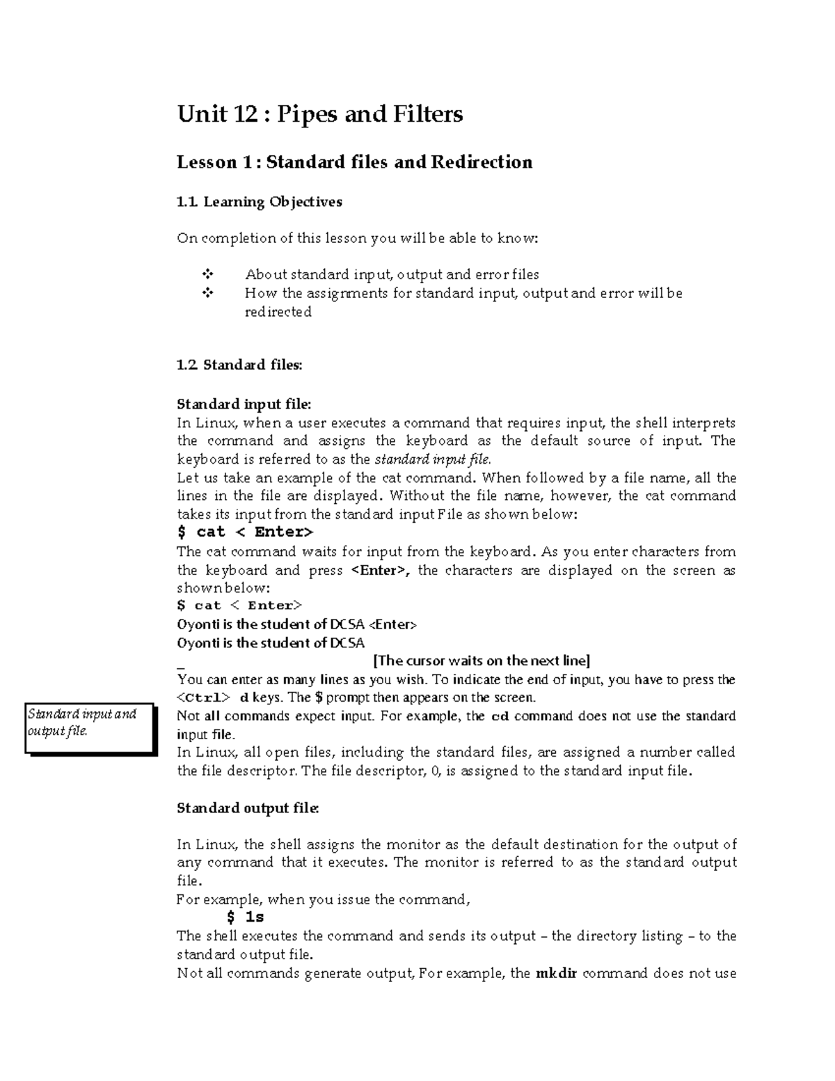 Standard files pipes - Unit 12 : Pipes and Filters Lesson 1 : Standard ...