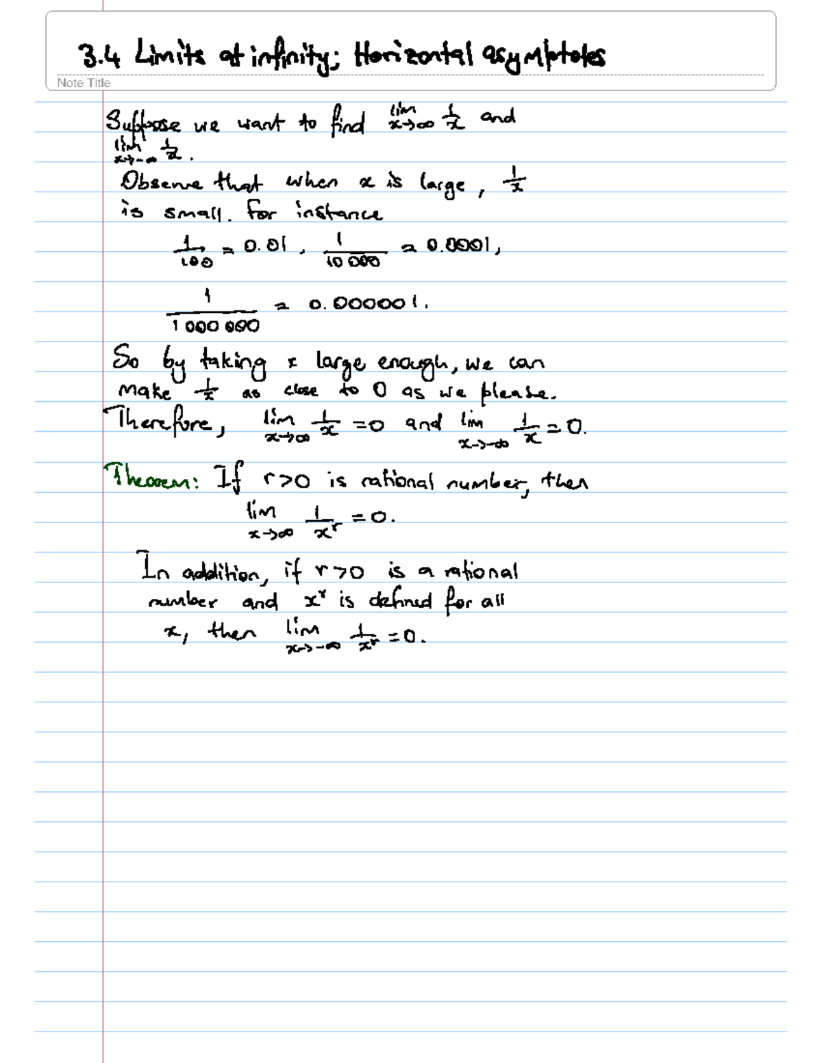 Limits at Infinity and Horizontal Asymptotes - MATH130 - Studocu