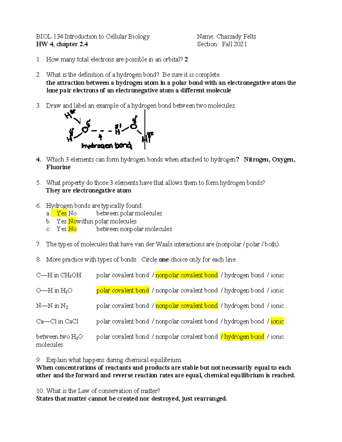 HW4 chap2 +2022+Reactions+C - BIOL 134 Introduction to Cellular Biology ...
