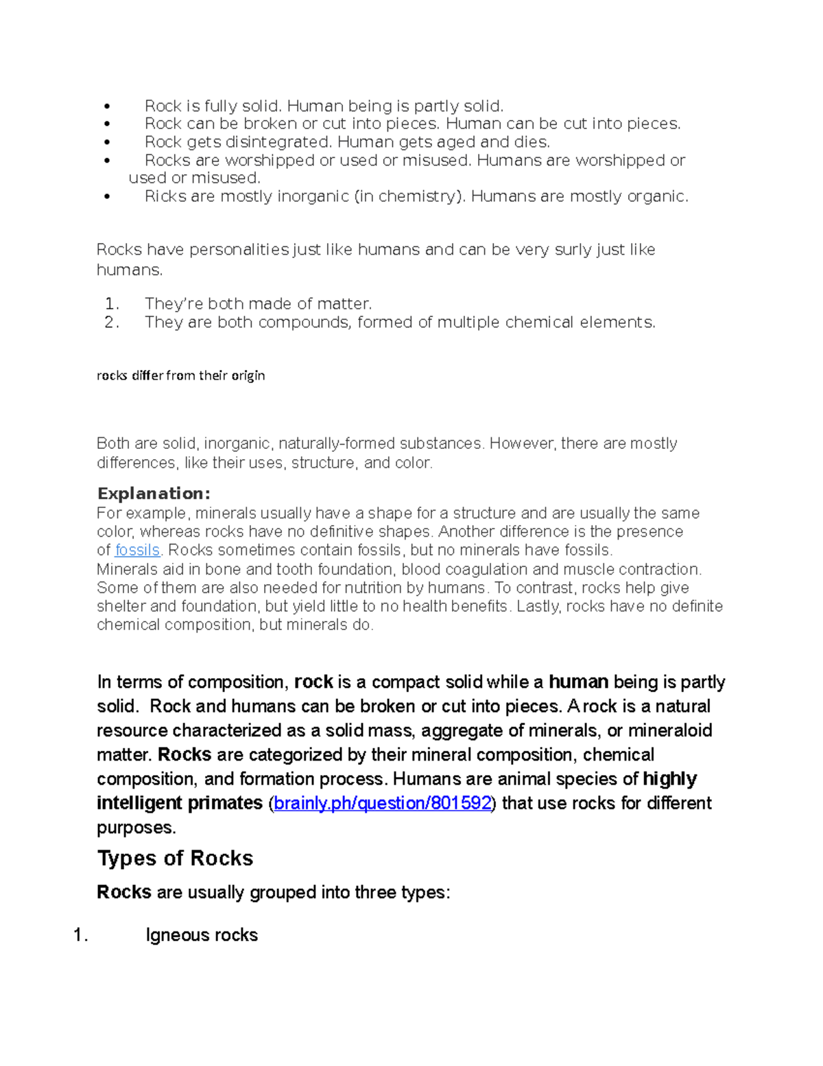 Rock human - just an essay - Rock is fully solid. Human being is partly ...