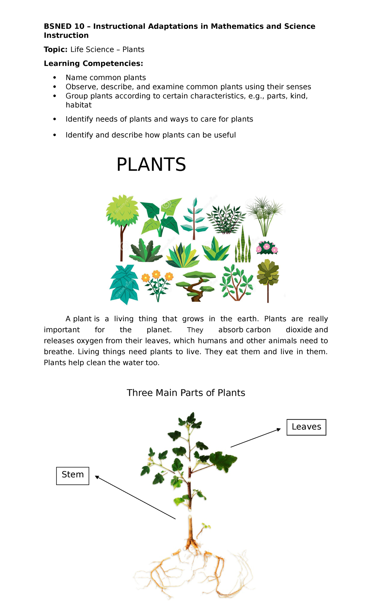 Life Science - Lecture notes 5 - BSNED 10 – Instructional Adaptations ...