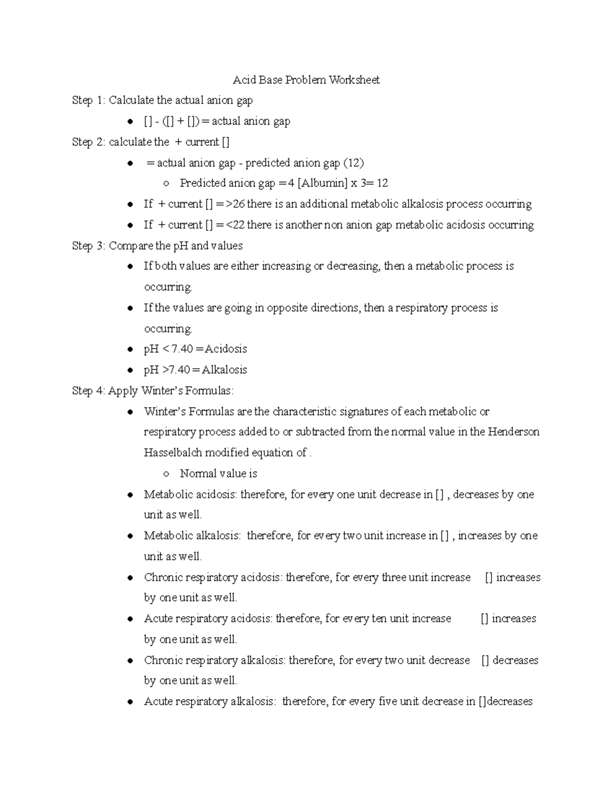 Patho Acid Base Worksheet - Acid Base Problem Worksheet Step 1 ...