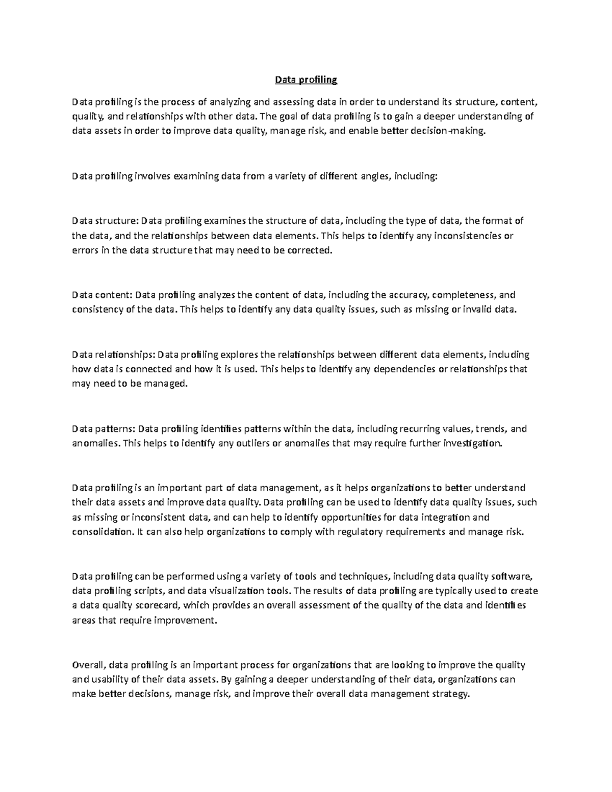 Data profiling - Data profiling Data profiling is the process of ...