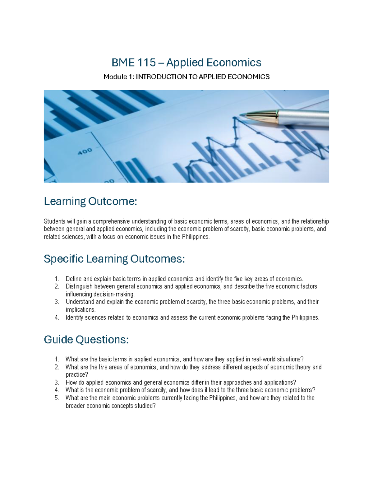 Chapter 1 - Introduction to Applied Economics - BME 115 – Applied ...