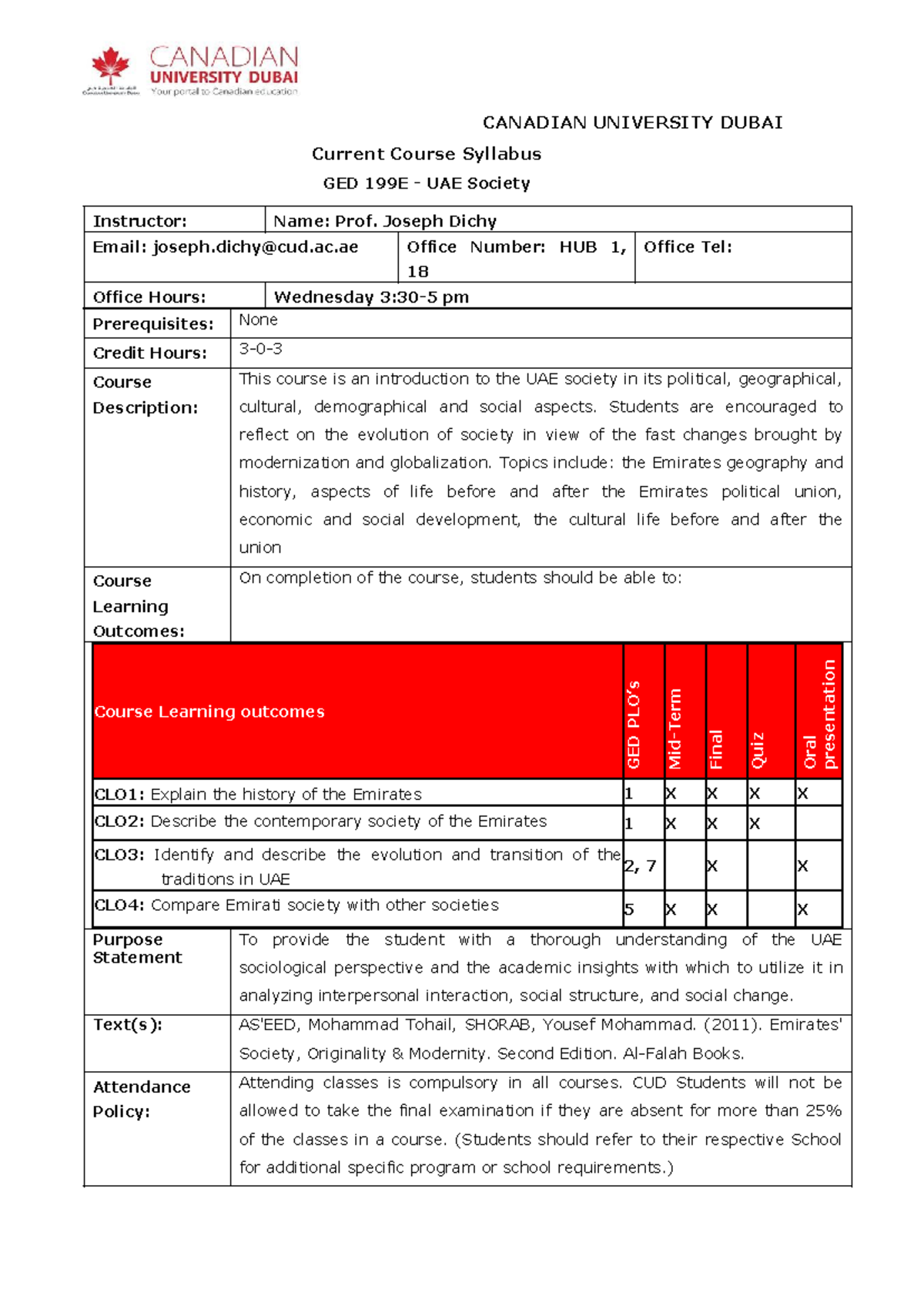 GED-199E Current Course Syllabus - CANADIAN UNIVERSITY DUBAI Current ...