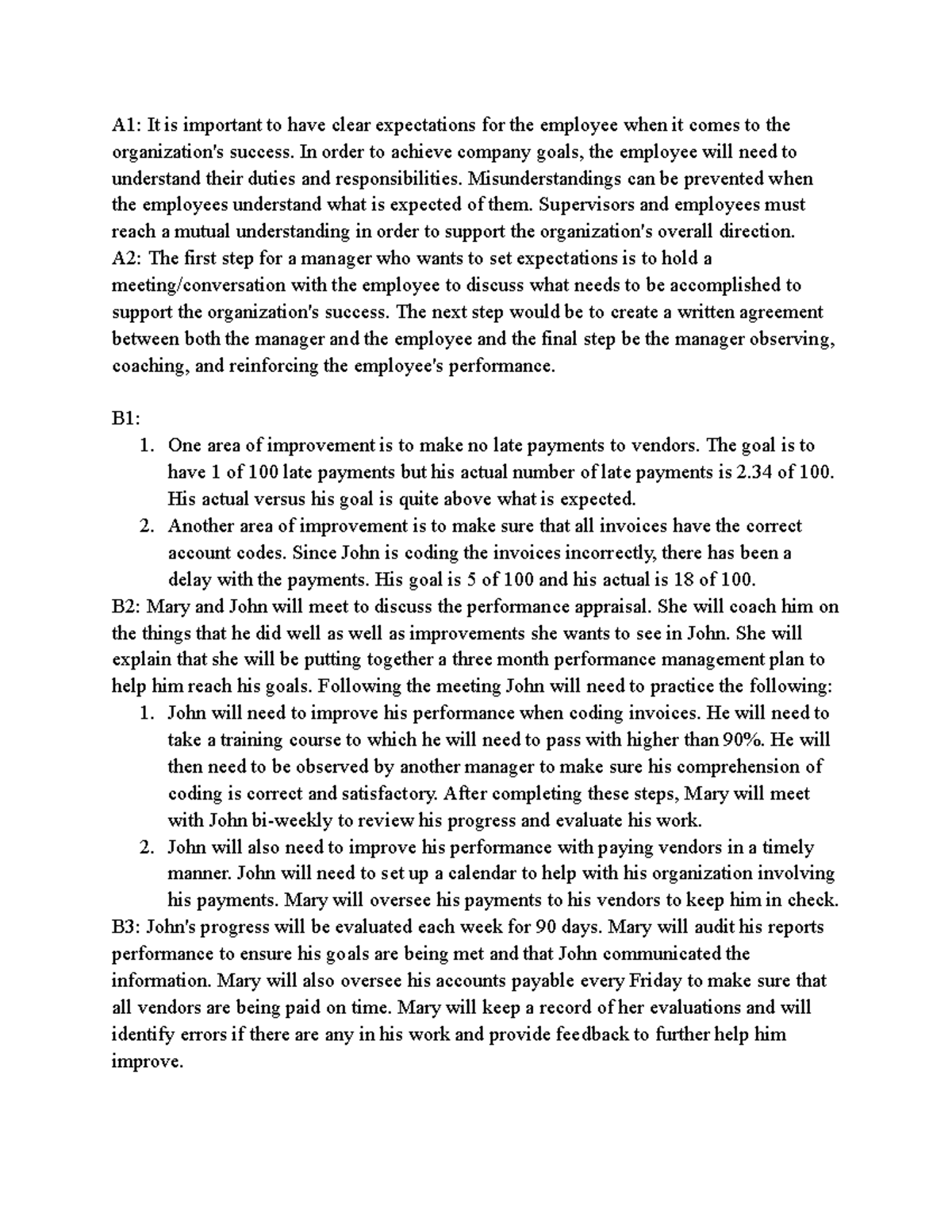 C235 task 2 - Pass - A1: It is important to have clear expectations for ...