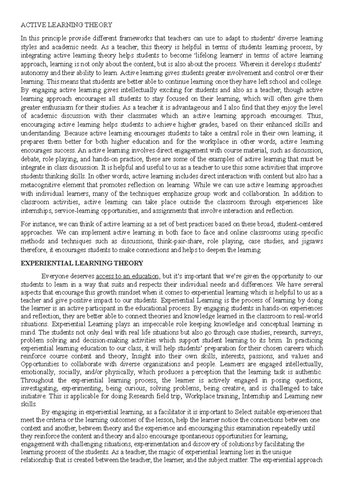 Active Learning Theory - ACTIVE LEARNING THEORY In this principle ...