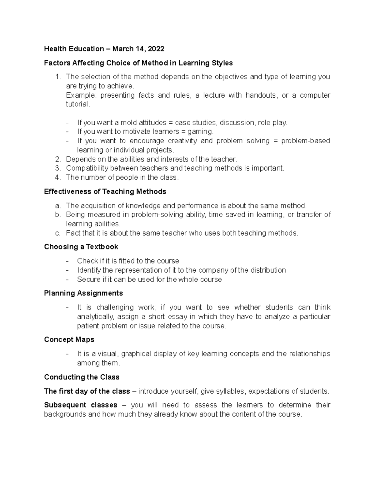 Learning Styles - Health Education - Health Education – March 14, 2022 ...