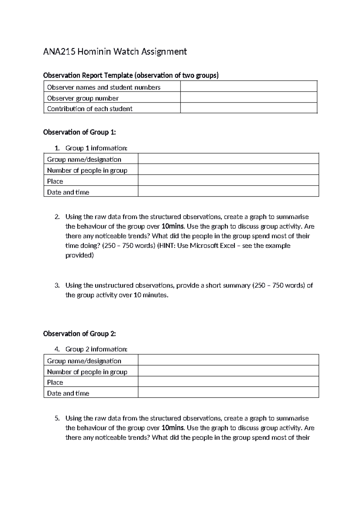 Hominin watch report template - ANA215 Hominin Watch Assignment ...