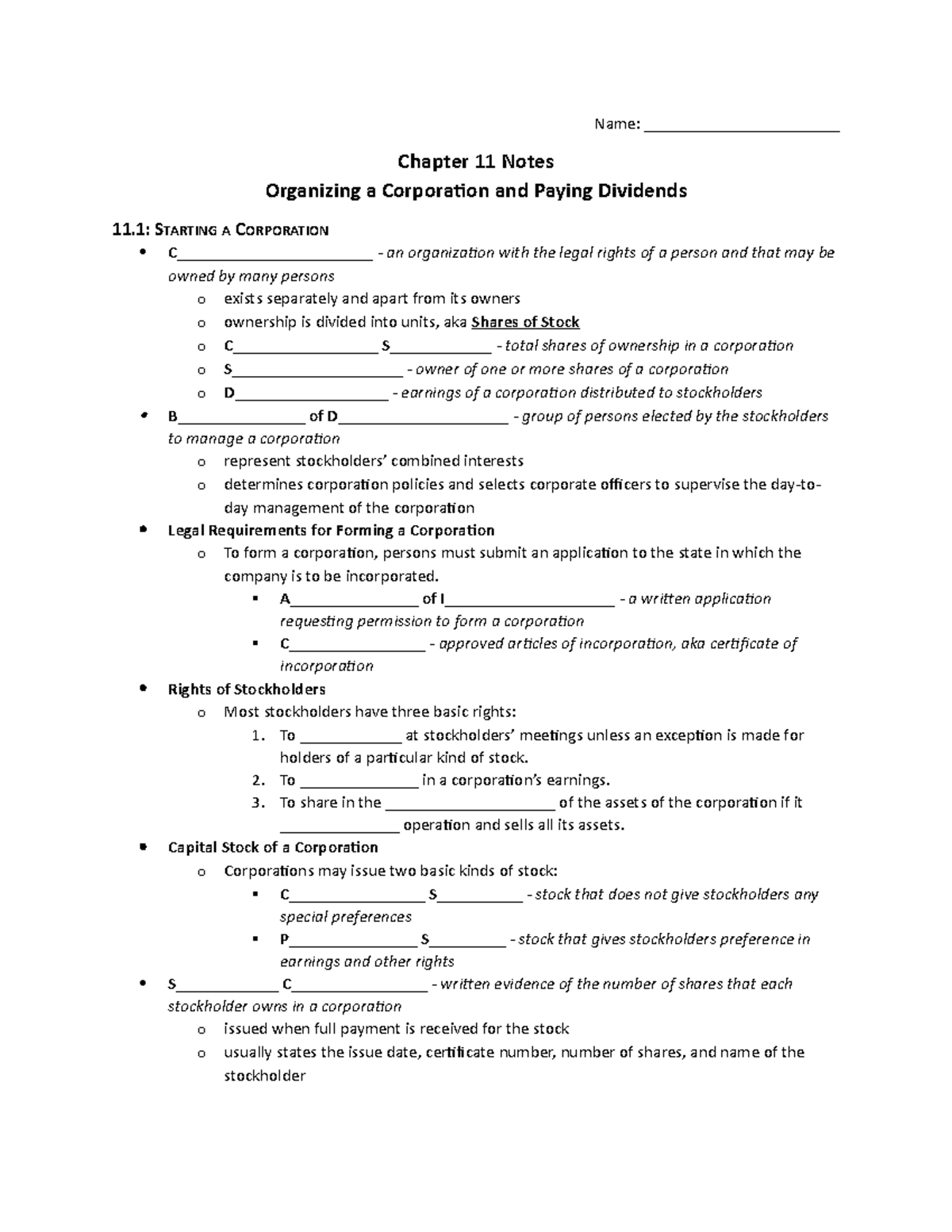 Chapter 11 notes - Name: _______________________ Chapter 11 Notes ...