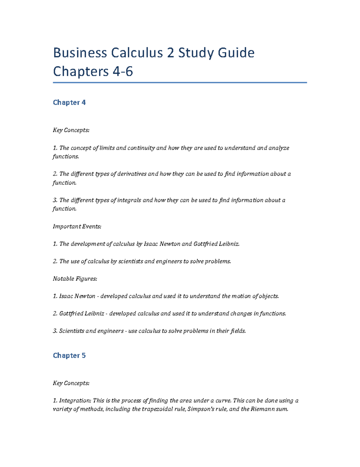 Business Calculus 2 Study Guide Chapters 4-6 - Business Calculus 2 ...